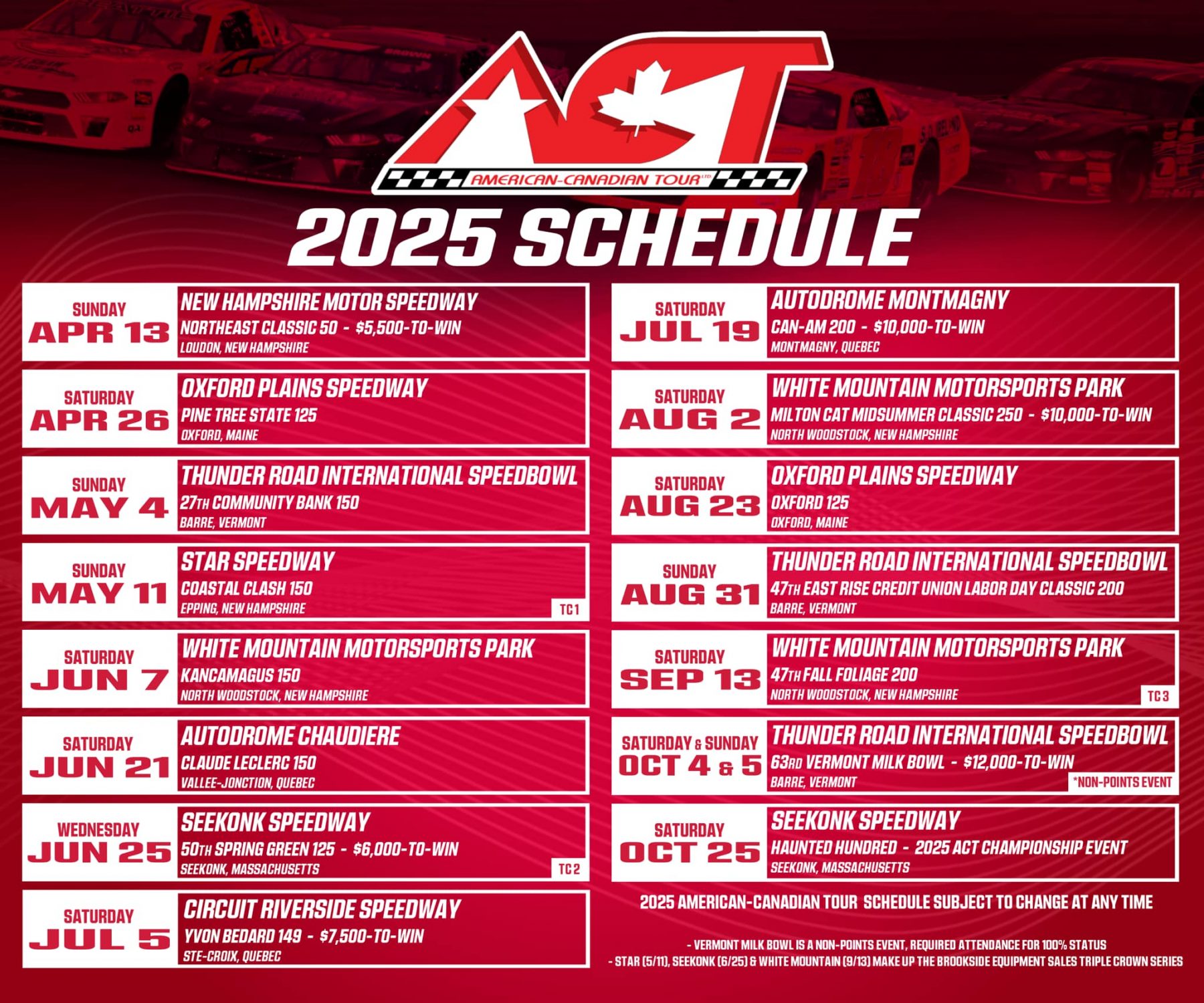 Officials Release Showcase American-Canadian Tour Schedule For 2025 ...